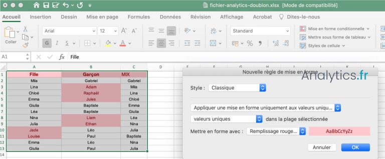 Trouver les doublons dans Excel avec NB.SI et NB.SI.ENS - Analytics.fr